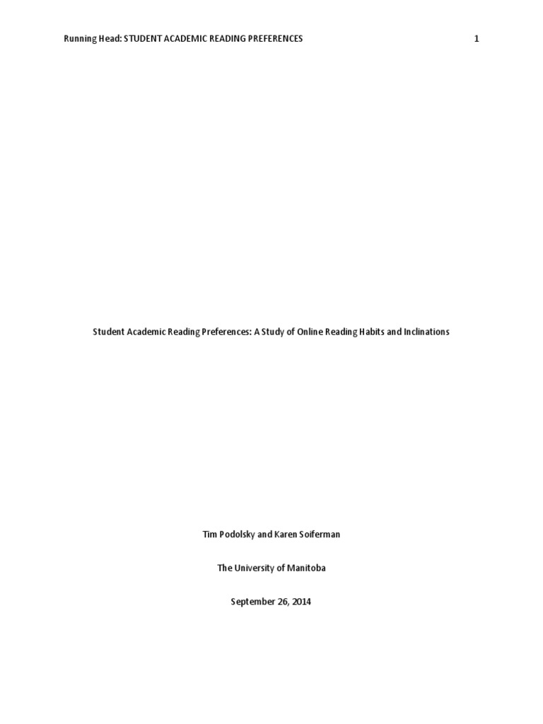 Student Academic Reading Preferences | PDF | Textbook | Reading ...