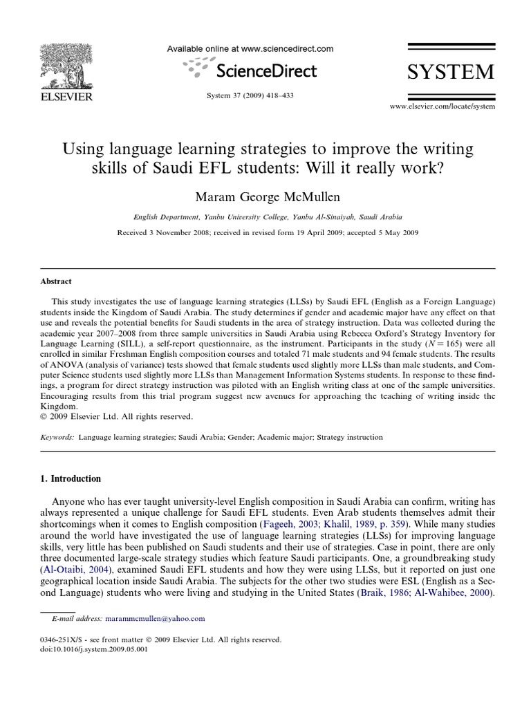 Using The Language Learning Strategies To Improve The Writing Skills of ...