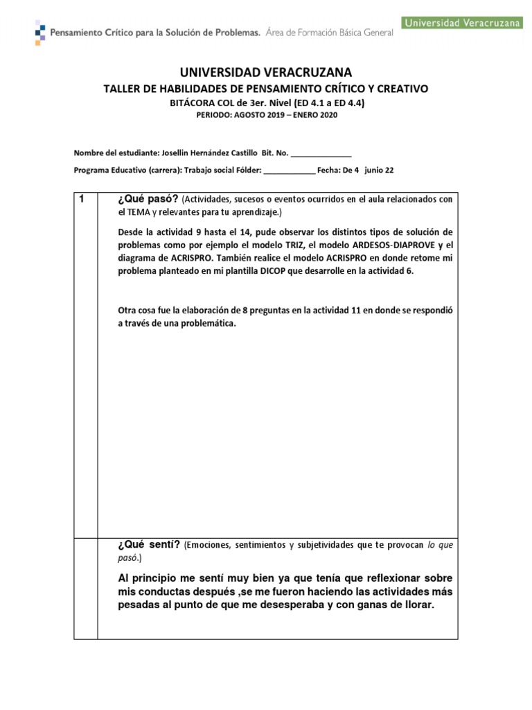 Bitácora COL: Reflexiones y Aprendizajes | PDF | Ciencia cognitiva ...