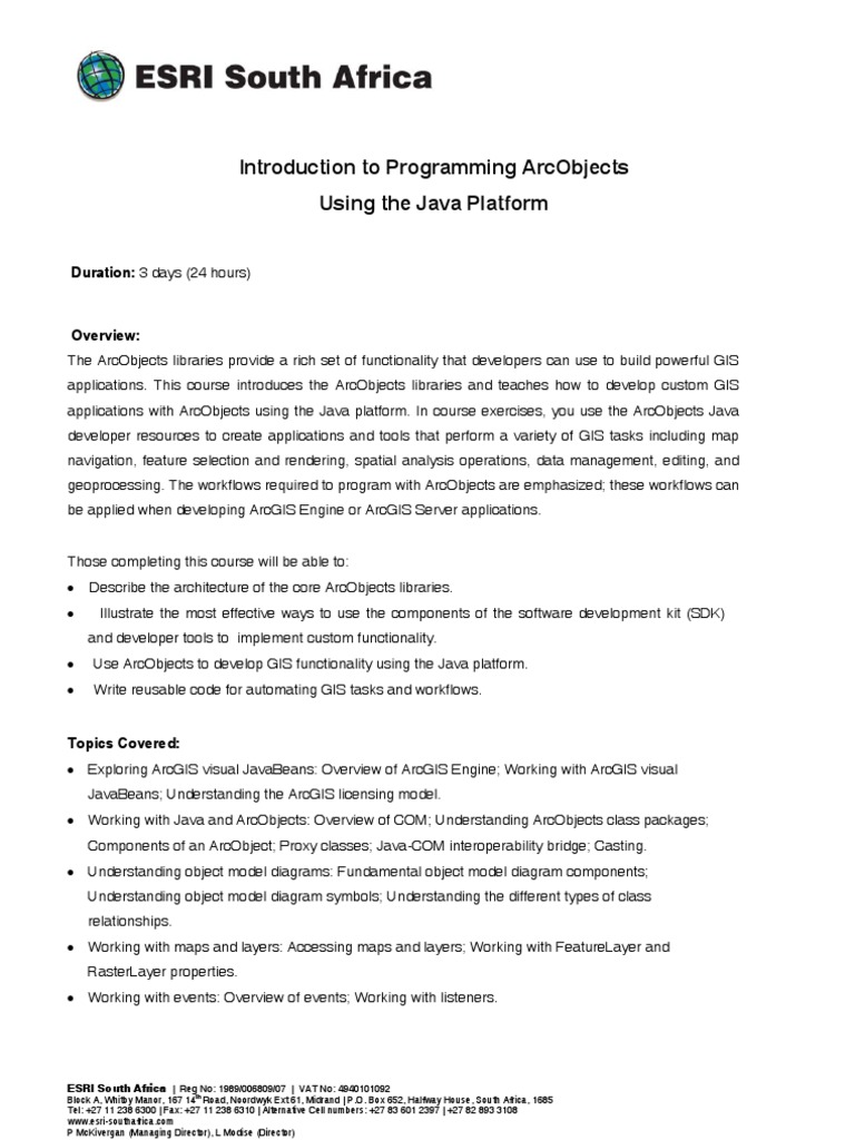 Introduction To Programming Arc Objects Using The Java Platform Esa Pdf Arc Gis