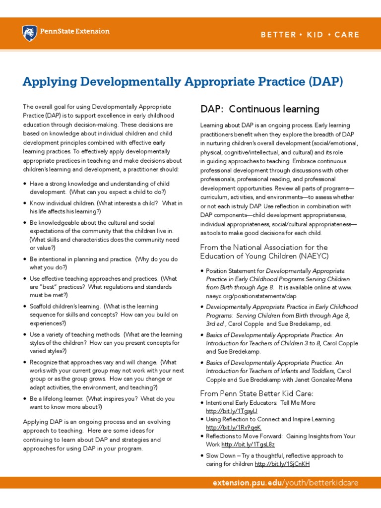 Applying Developmentally Appropriate Practice Dap Pdf Early