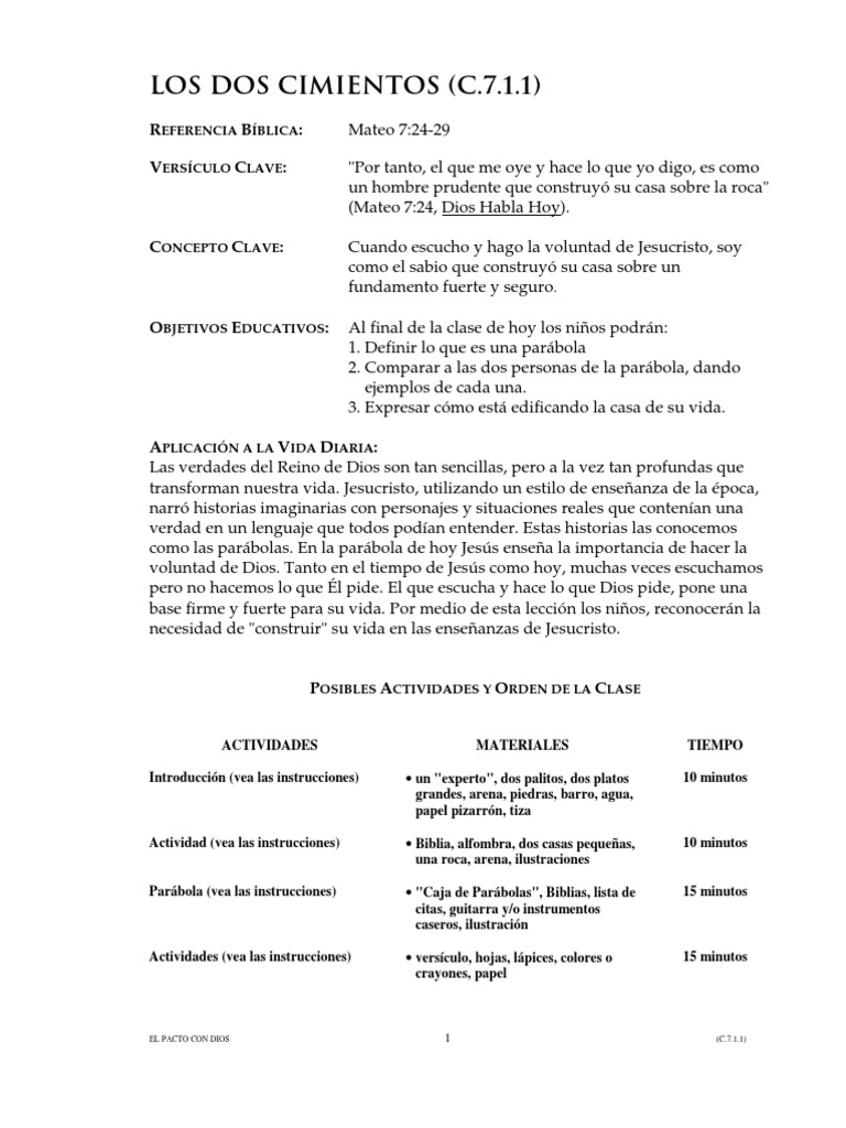 Actividades sobre los Dos Cimientos | PDF | Parábolas de Jesús | Parábola