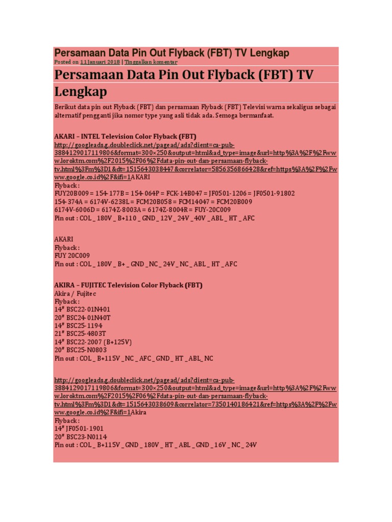Flyback Data Pin Out for TVs | PDF | Computers | Technology & Engineering