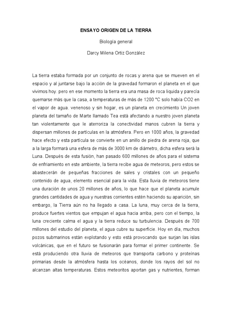 Ensayo Origen de La Tierra | PDF Ensayo Origen de La Tierra | PDF
