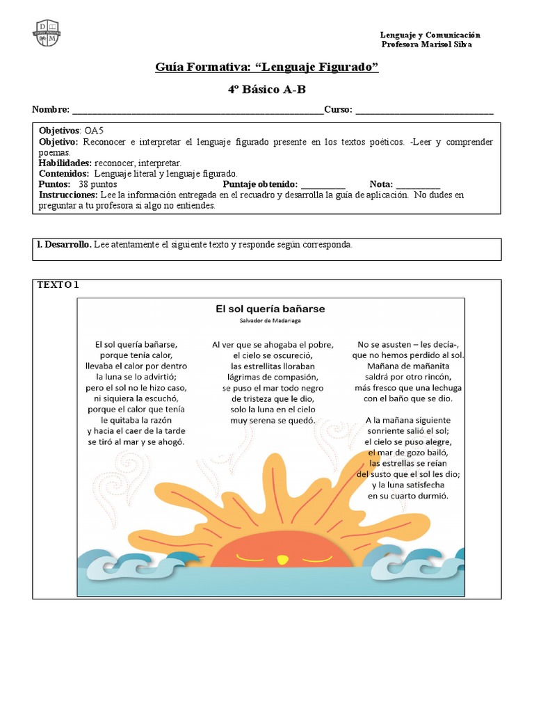 4 Básico Guía Lenguaje Figurado | PDF | Comunicación | Poesía