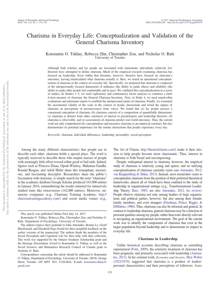 Charisma in Everyday Life - Conceptualization and Validation of The ...