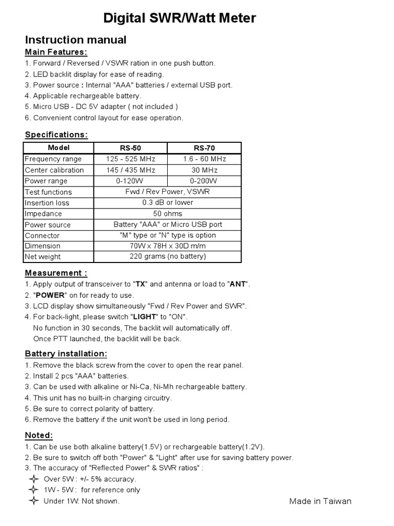 Digital SWR/Watt Meter: Instruction Manual | PDF