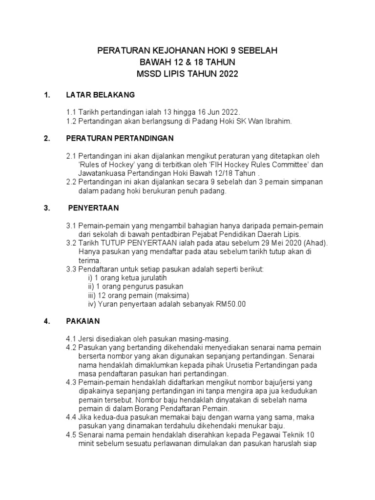 Peraturan Kejohanan Hoki 9 Sebelah | PDF