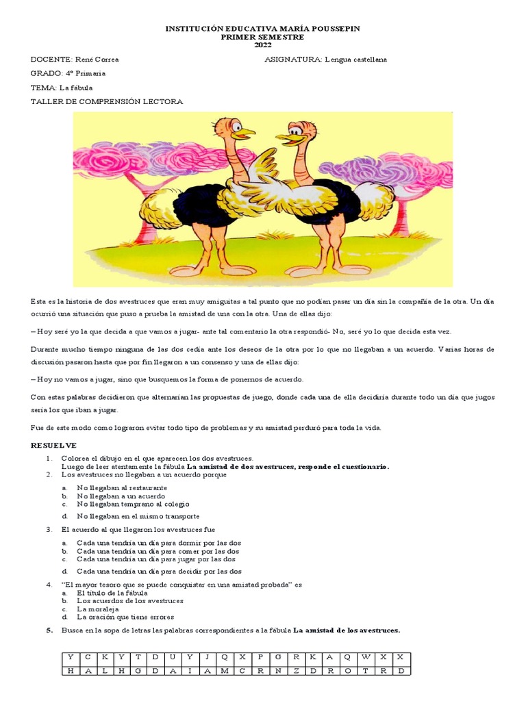 Taller 2-4°la Fábula | PDF | Artes del Lenguaje y Comunicación