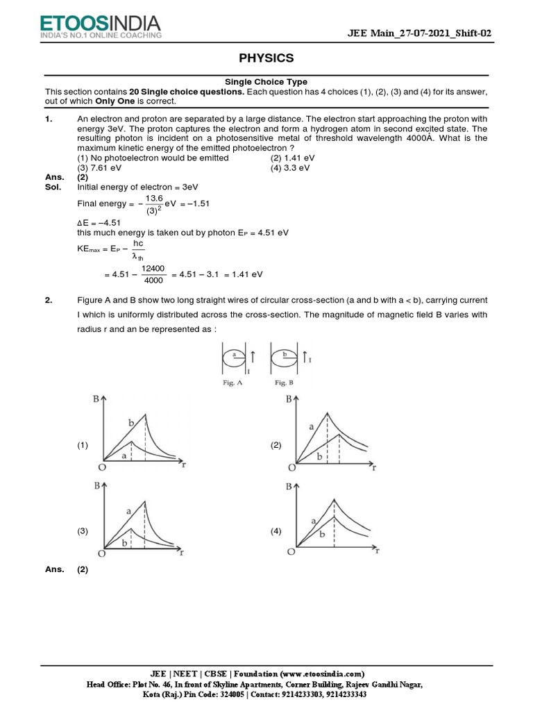 Physics: Single Choice Type | PDF | Atomic Nucleus | Electronvolt