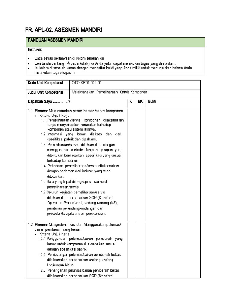 Fr. Apl-02. Asesmen Mandiri | PDF