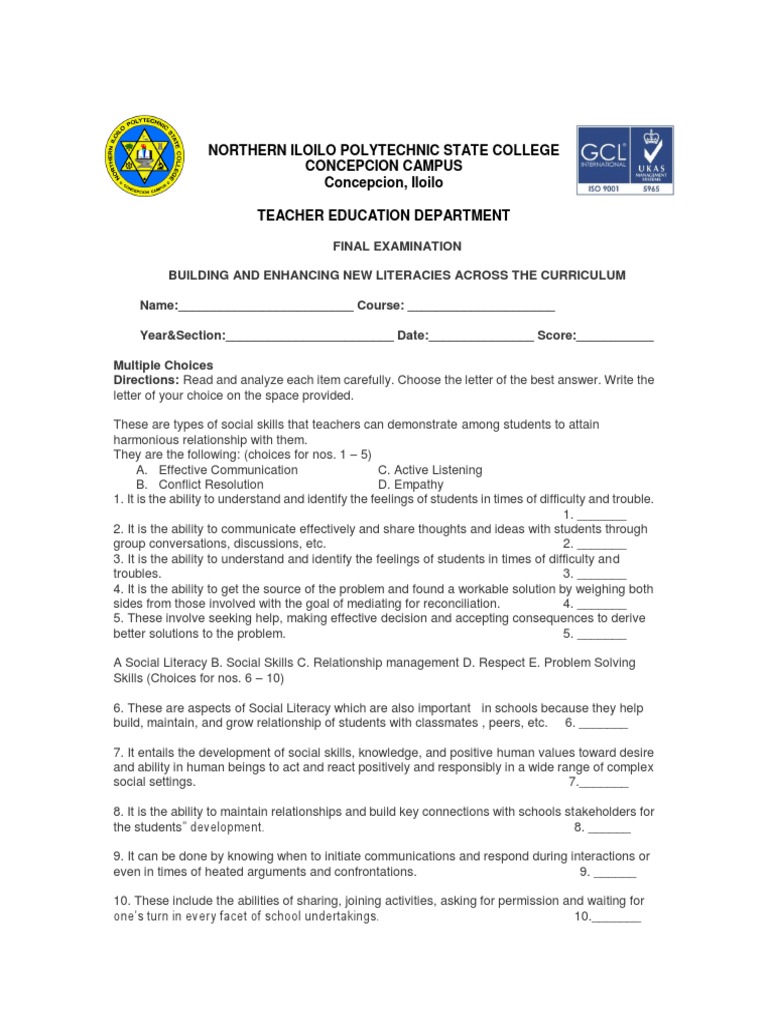 Ped. 10 Final Examination | PDF | Learning | Teachers