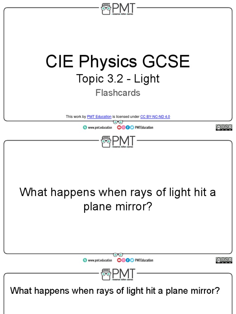 IGCSE Physics: Light Flashcards | PDF | Refraction | Refractive Index