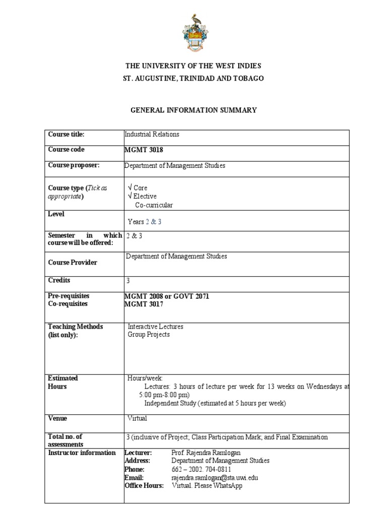 Industrial Relations - Course Outline | PDF | Employment | Industrial ...