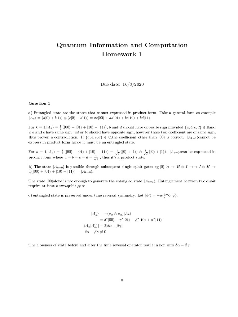 Quantum Information and Computation Homework 1: Due Date: 16/3/2020 ...