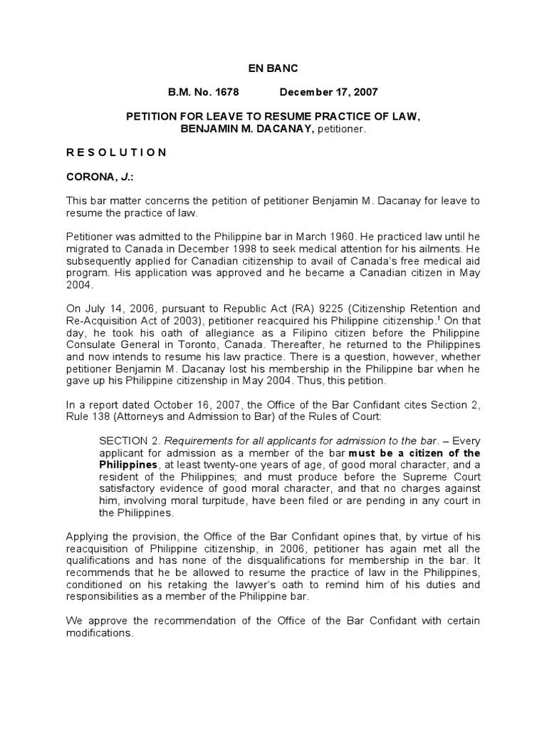 Dacanay vs. | PDF | Lawyer | Citizenship