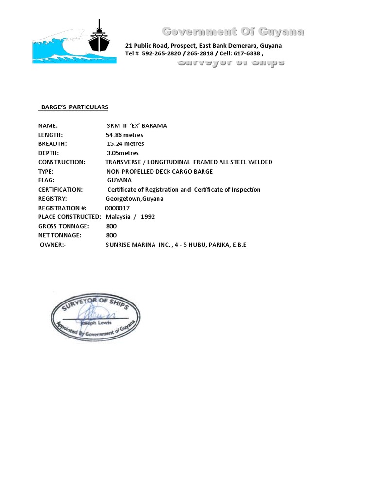 Barge Insurance Form | PDF | Tonnage | Ships