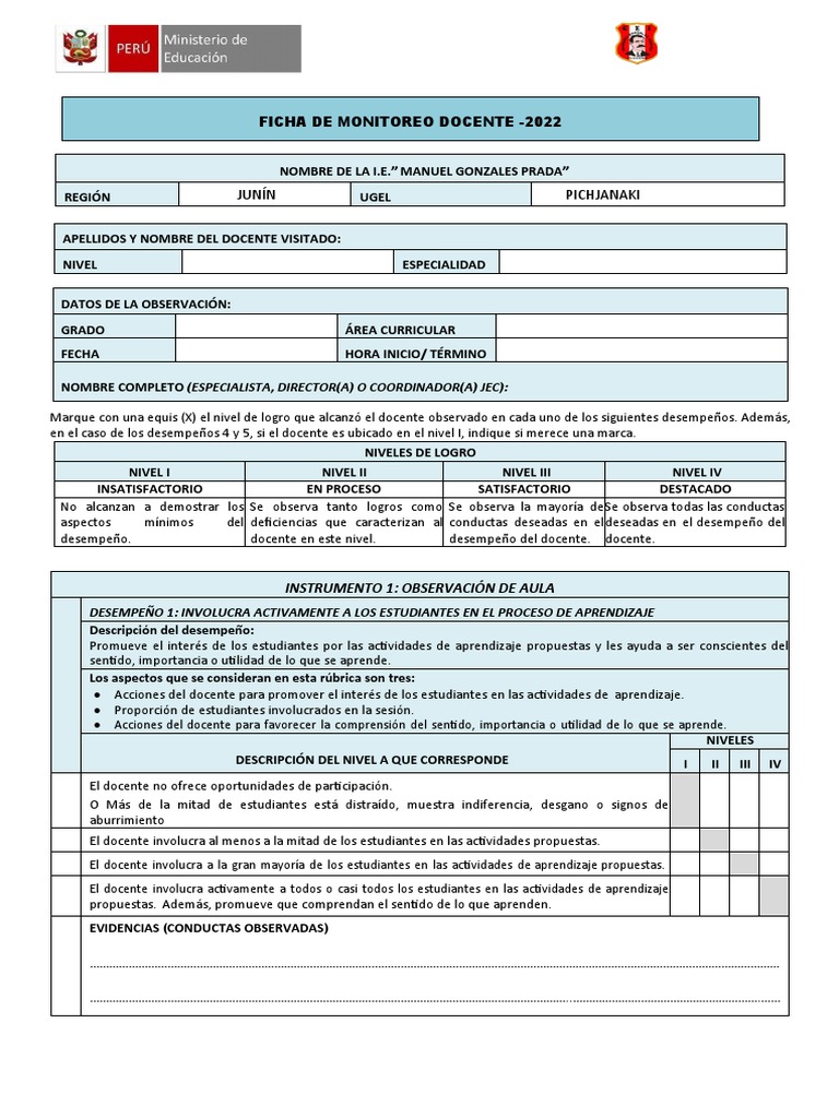 3 Ficha de Monitoreo 2022 | PDF | Evaluación | Aprendizaje