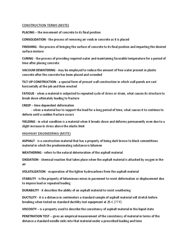 Construction Terms (Mste) | Download Free PDF | Road Surface | Concrete