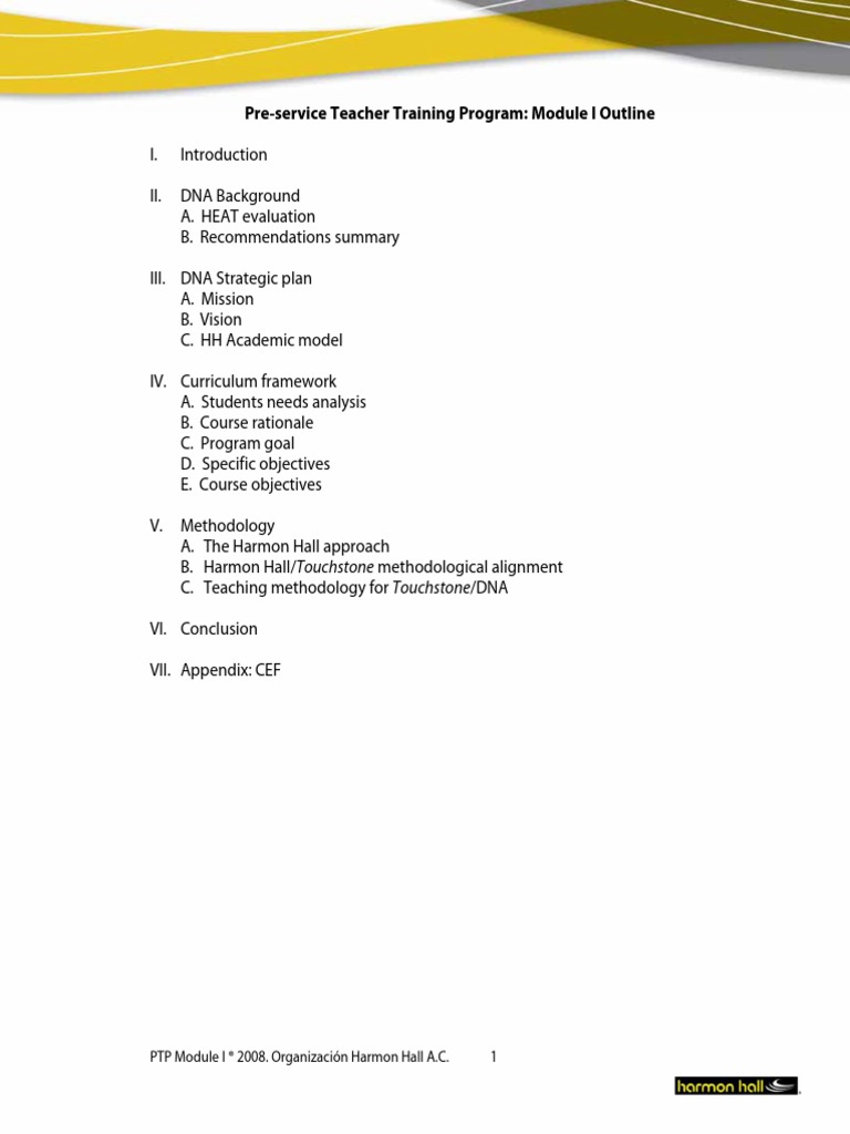 Pre-Service Teacher Training Program: Module I Outline: PTP Module I ...