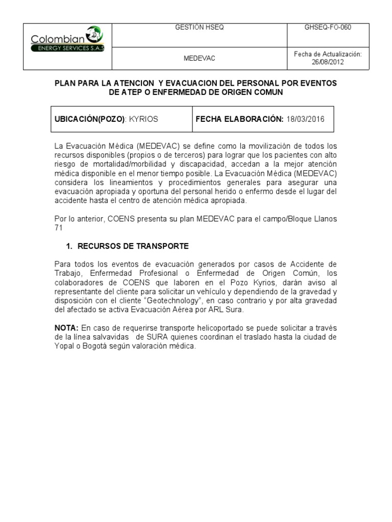 Plan MEDEVAC para Emergencias | PDF | Lesión | Hospital
