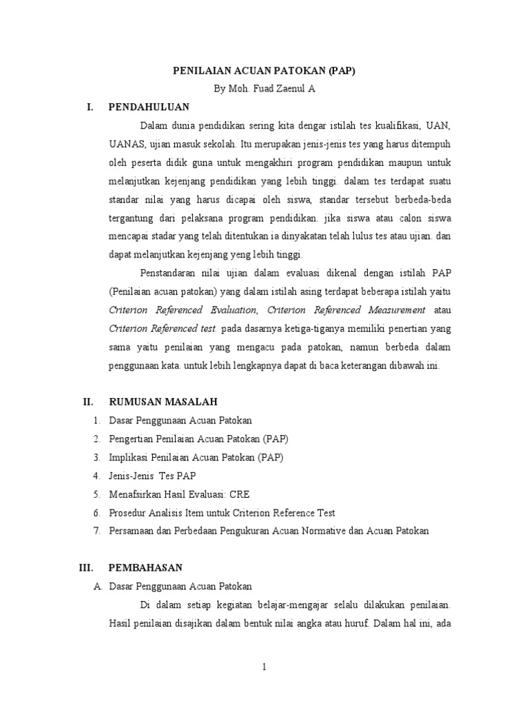 Penilaian Acuan Patokan dalam Pendidikan | PDF