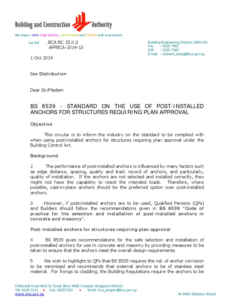 Bs 8539 - Standard On The Use of Post-Installed Anchors For Structures ...