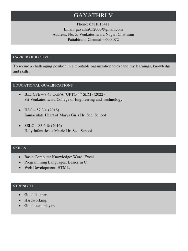 Gayathri Resume | PDF