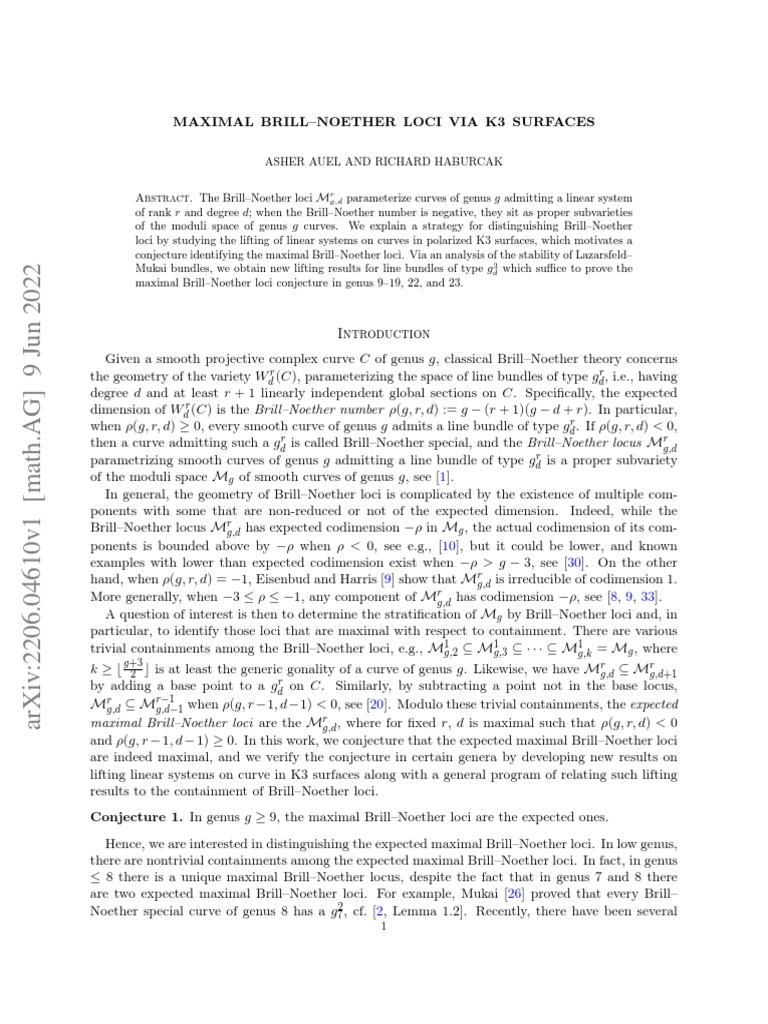 Maximal Brill-Noether Loci Via K3 Surfaces | PDF | Space | Algebraic ... Maximal Brill-Noether Loci Via K3 Surfaces | PDF | Space | Algebraic ...
