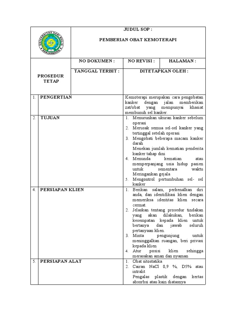 Prosedur Pemberian Obat Kemoterapi | PDF