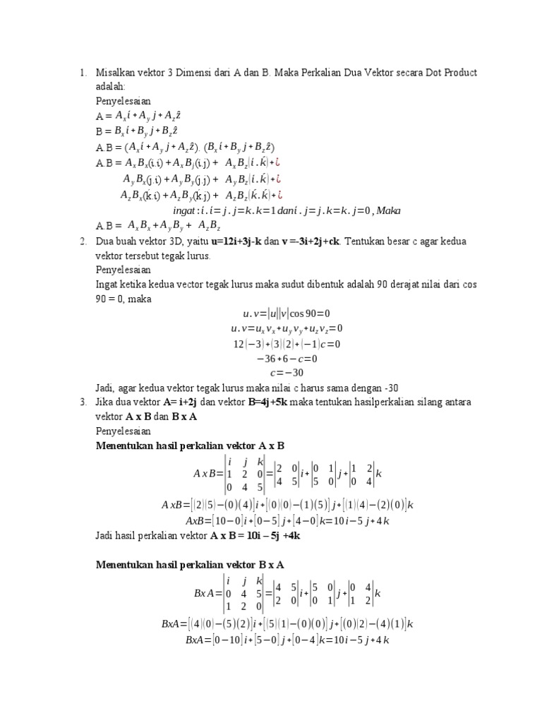 Menentukan Hasil Perkalian Vektor A X B: A XB I+ J+ K | PDF