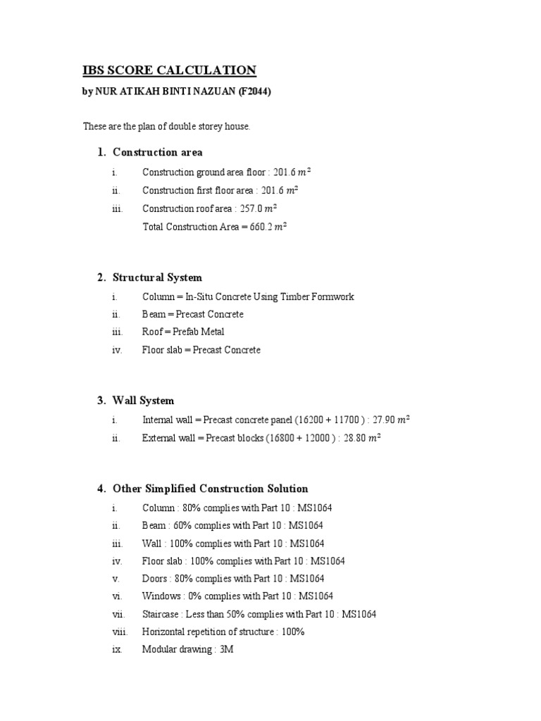 IBS SCORE by NUR ATIKAH | PDF | Precast Concrete | Wall