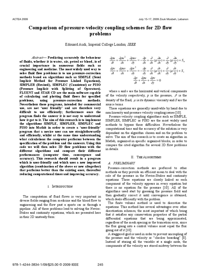 Other - Comparison of Pressure-Velocity Coupling Schemes For 2D Flow (Audi) | PDF | Fluid ...