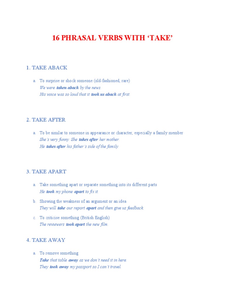 Phrasal Verbs With Take | PDF | English Language