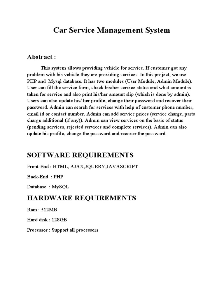 Car Service Management System | PDF