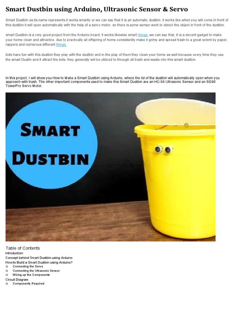 Smart Dustbin Using Arduino Ultrasonic Sensor Servo | PDF | Arduino ...