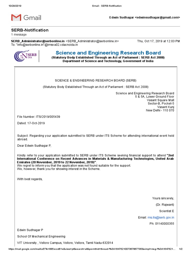 Science and Engineering Research Board: SERB-Notification | PDF ...