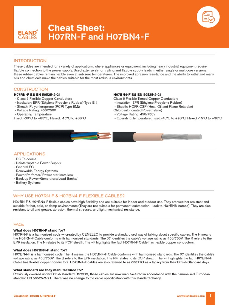 H07RN-F and H07BN4-F: Cheat Sheet | PDF | Electrical Conductor | Insulator (Electricity)
