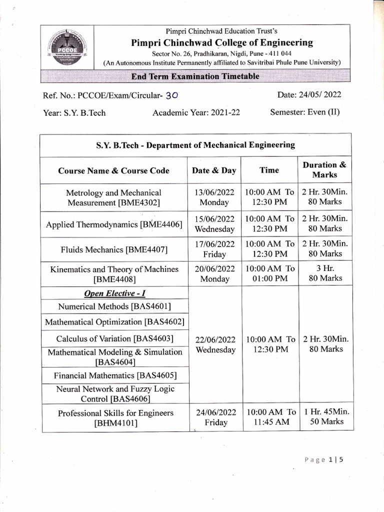 SY BTech-ETE-Time Table 2021-22 Sem-II | PDF | Teaching Mathematics | Engineering