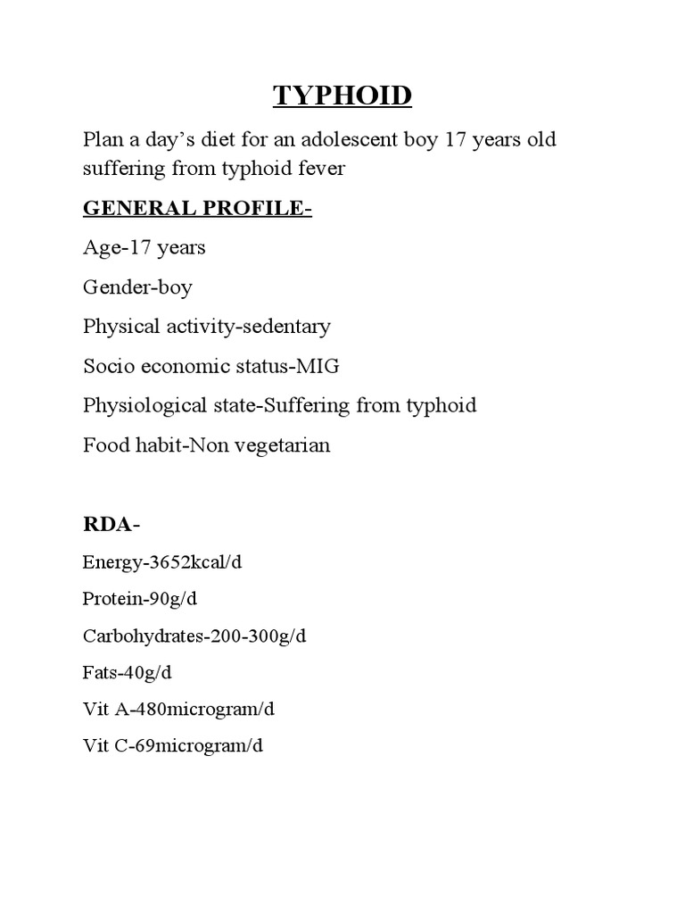 TYPHOID Diet Chart | Download Free PDF | Meal | Food And Drink