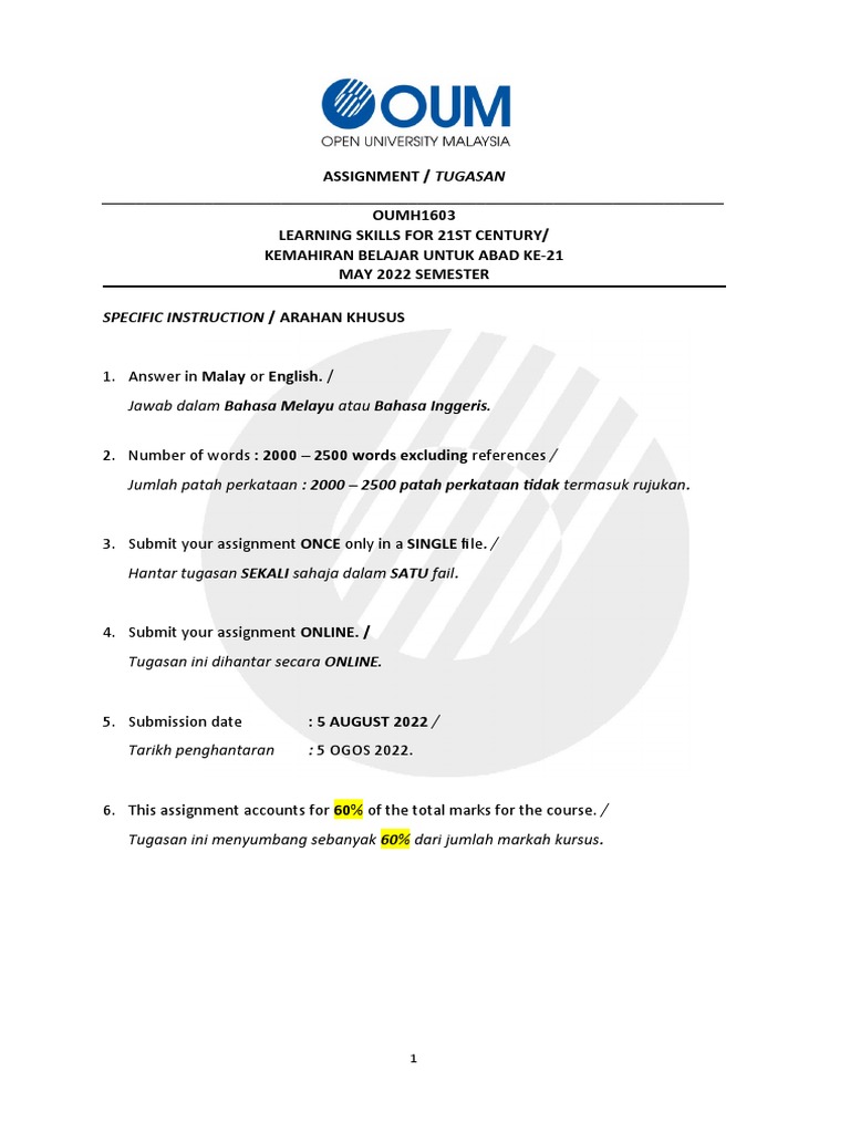 OUM Online Course Assignment on 21st Century Skills | PDF | Educational ...