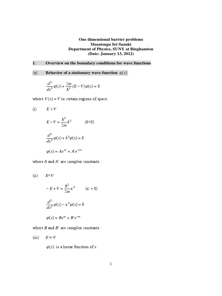 15 1D Barrier Problems | PDF | Physics | Applied And Interdisciplinary ...