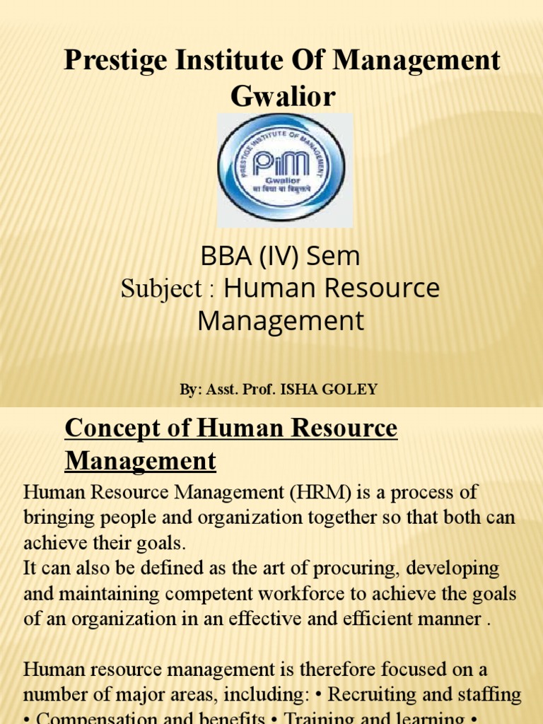 Prestige Institute of Management Gwalior: BBA (IV) Sem Subject: Human Resource Management | PDF ...