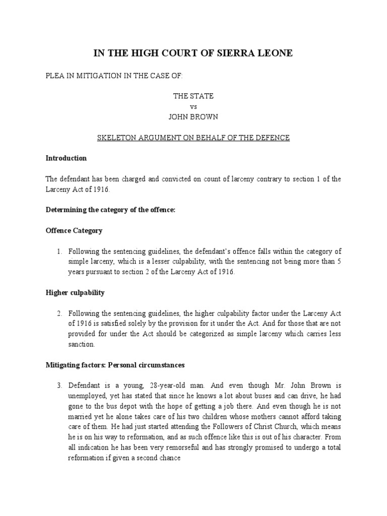 Plea in Mitigation Edited | PDF | Sentence (Law) | Mitigating Factor