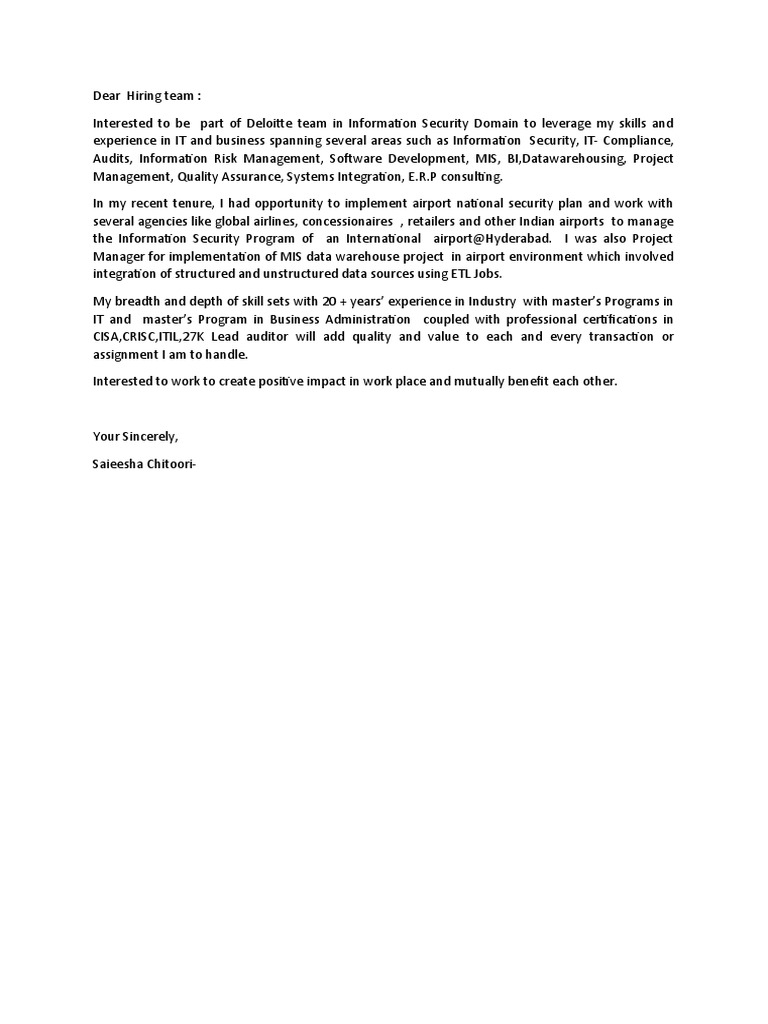 Cover Letter Deloitte | PDF