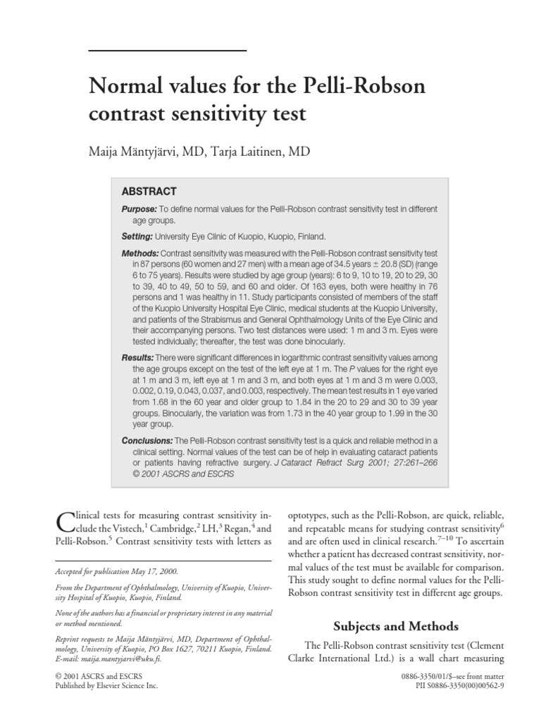 Normal Values For The Pelli-Robson | PDF | Contrast (Vision) | Visual ...