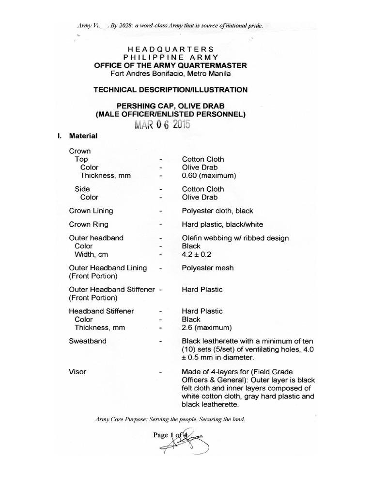 Pershing Cap OD With Requirements | PDF