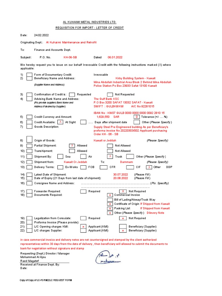 LC Application Form | PDF | Letter Of Credit | Trade