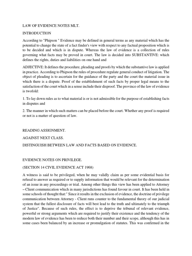 Law of Evidence Notes MLT | Download Free PDF | Evidence (Law) | Estoppel