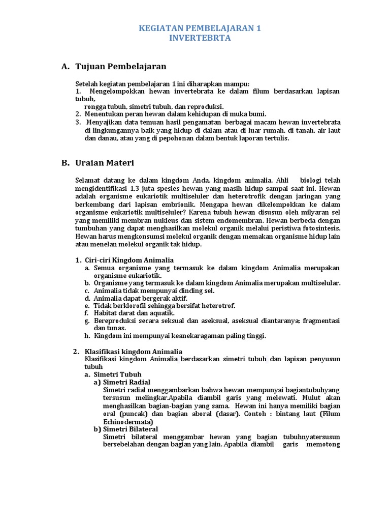 Klasifikasi dan Ciri Hewan Invertebrata | PDF